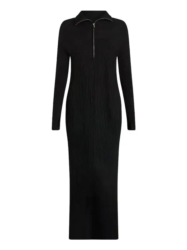 Karl Lagerfeld Ribbed-knit Maxi Dress With Half-zip - Black