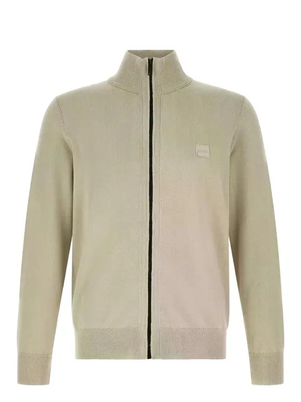 BOSS Logo Patch Zip-up Cardigan - Neutrals
