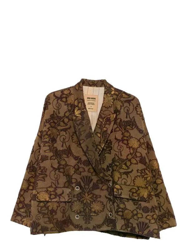 UMA WANG Floral-jacquard Double-breasted Jacket - Brown