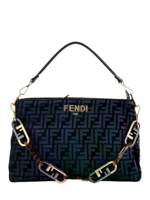 Fendi O'lock Zip Shoulder Bag Zucca Chenille Hobo Bag - Blue