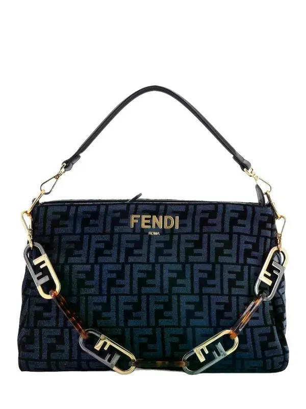 Fendi O'lock Zip Shoulder Bag Zucca Chenille Hobo Bag - Blue