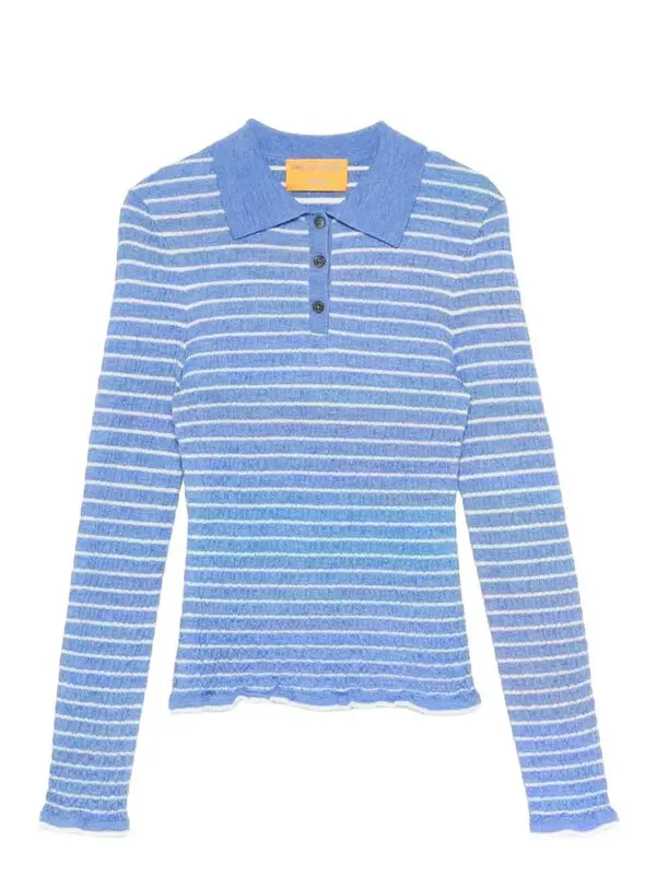 Guest In Residence Smocked Striped Polo Sweater - Blue