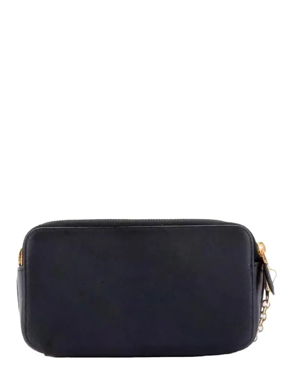 Prada Saffiano Leather Double Zip Wallet On Chain Mini Clutch Bag - Black