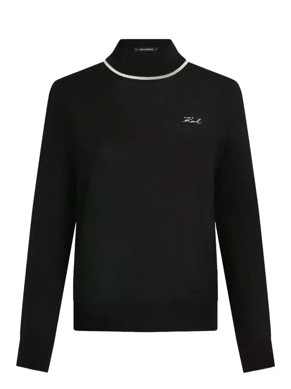 Karl Lagerfeld Logo Embroidered Turtleneck Sweater - Black
