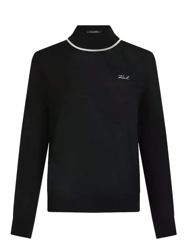 Karl Lagerfeld Logo Embroidered Turtleneck Sweater - Black