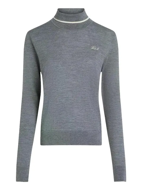 Karl Lagerfeld Wool Turtleneck Sweater With Embroidered Logo - Grey