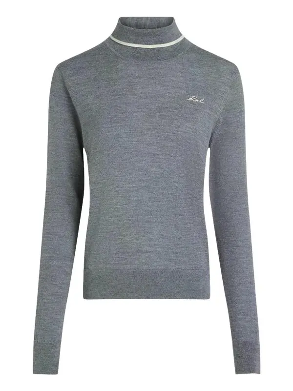 Karl Lagerfeld Wool Turtleneck Sweater With Embroidered Logo - Grey