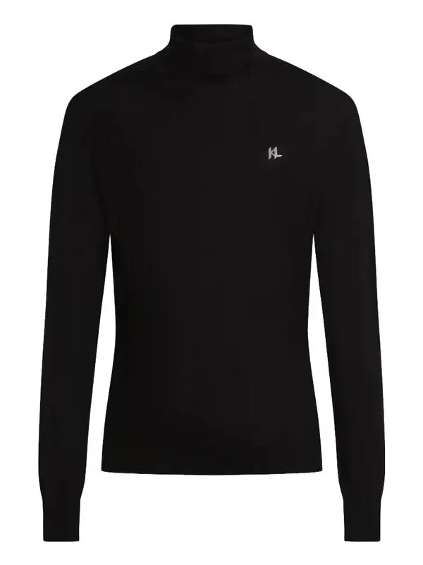 Karl Lagerfeld Monogram Wool Turtleneck Sweater - Black