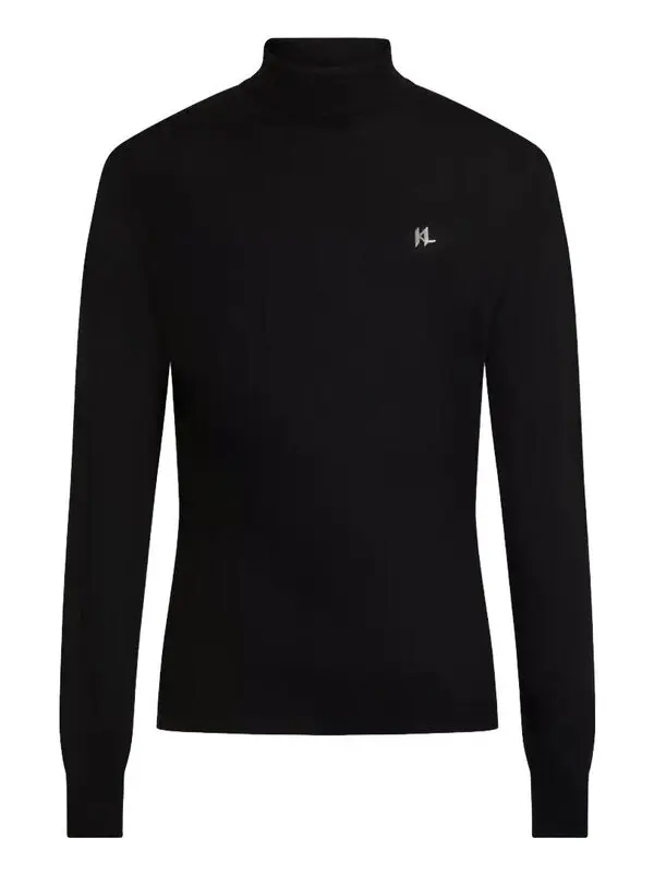 Karl Lagerfeld Monogram Wool Turtleneck Sweater - Black