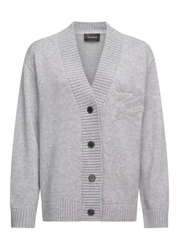 Karl Lagerfeld Soutache Embroidered V-neck Cardigan - Grey