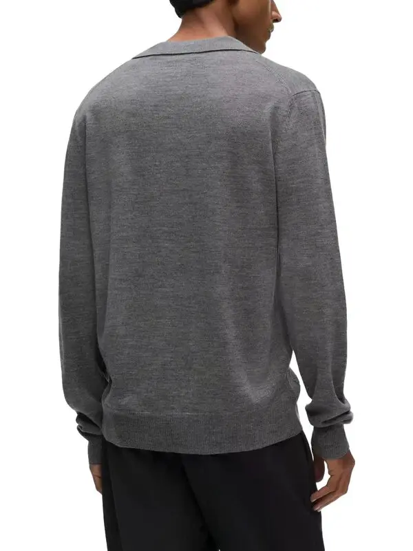 Karl Lagerfeld Merino Wool Long-sleeved Polo Shirt - Grey