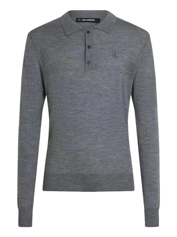 Karl Lagerfeld Merino Wool Long-sleeved Polo Shirt - Grey