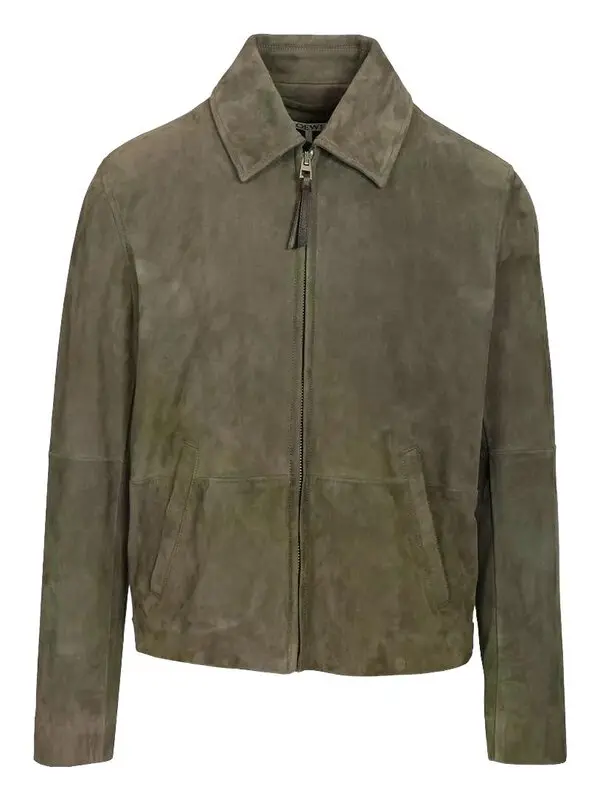 Loewe Zip-up Jacket In Suede Lambskin - Green