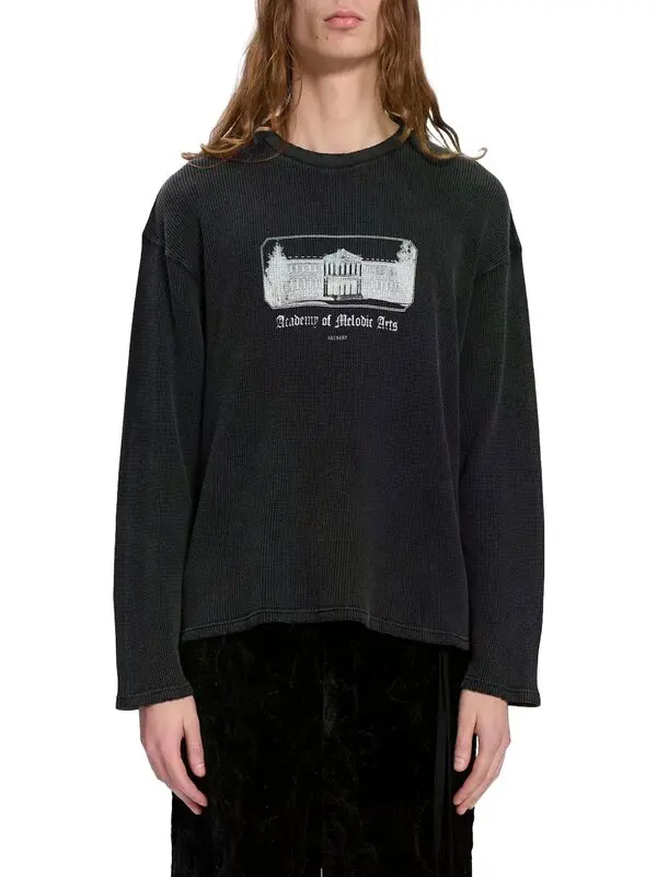 ANN DEMEULEMEESTER Graphic-print Waffle-knit T-shirt - Black