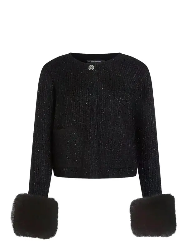 Karl Lagerfeld Faux Fur-trim Knitted Cardigan - Black