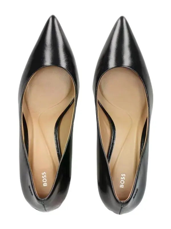 BOSS Miah Heeled Leather Pumps With Debossed Logo - Black
