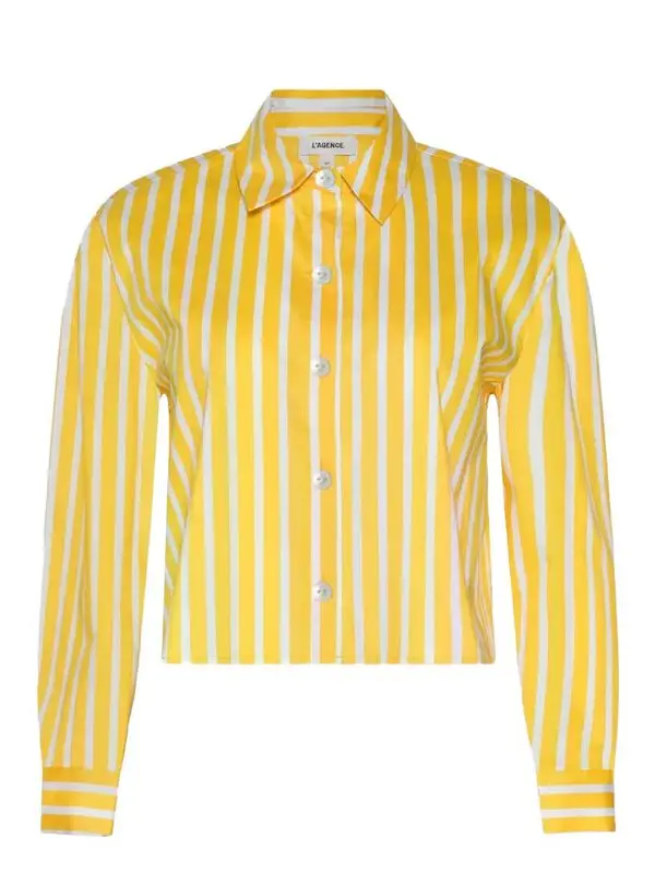 L'Agence Cropped Striped Shirt - Yellow