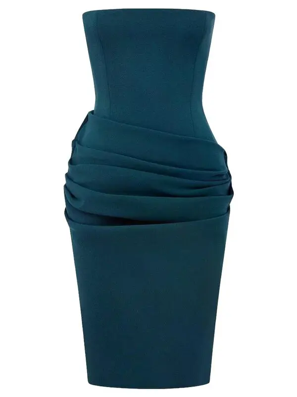 Alex Perry Strapless Draped Midi Dress - Blue