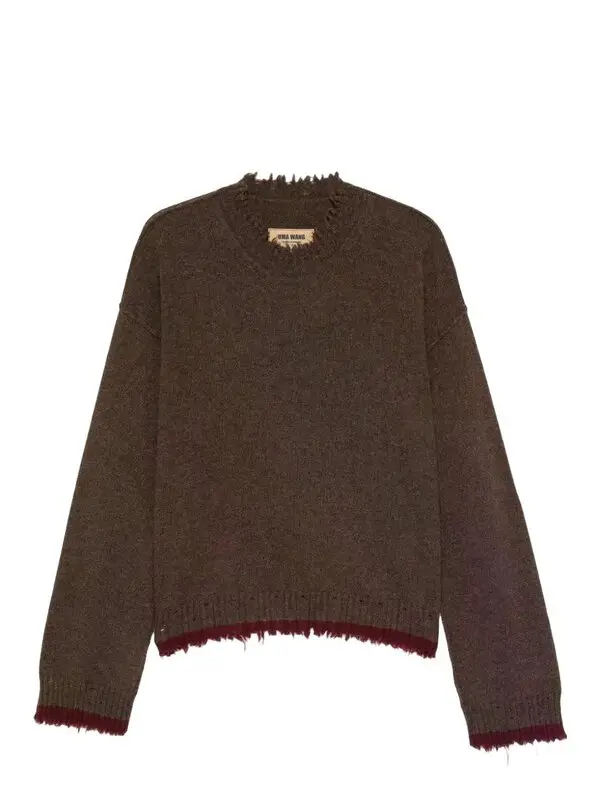UMA WANG Distressed-effect Ribbed-trim Sweater - Brown