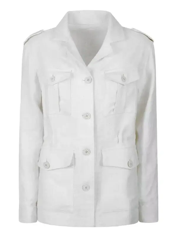 Eleventy Ivory Sequin Embellished Fitted Jacket - White