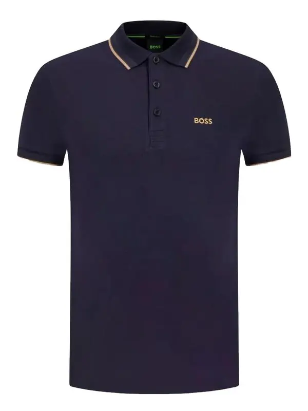 BOSS Cotton Piqué Polo Shirt With Logo Details - Blue