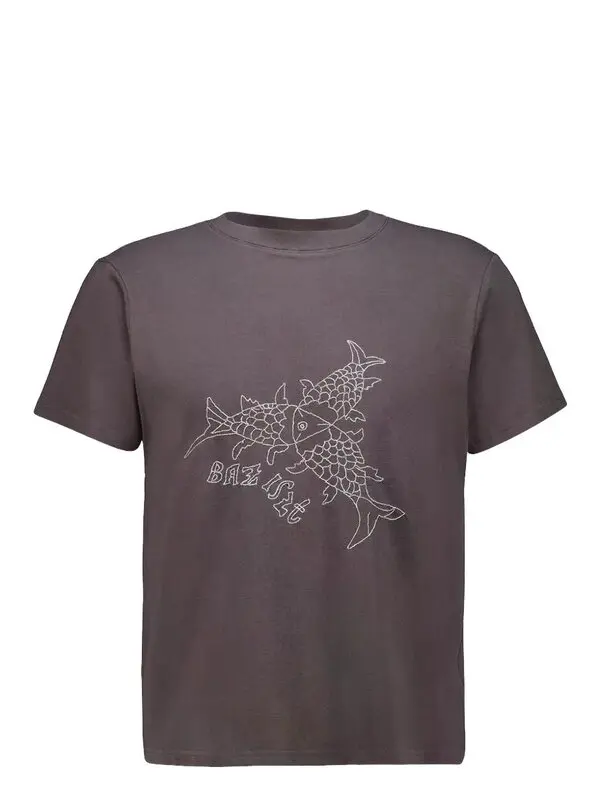 BAZISZT Fish-embroidered T-shirt - Grey