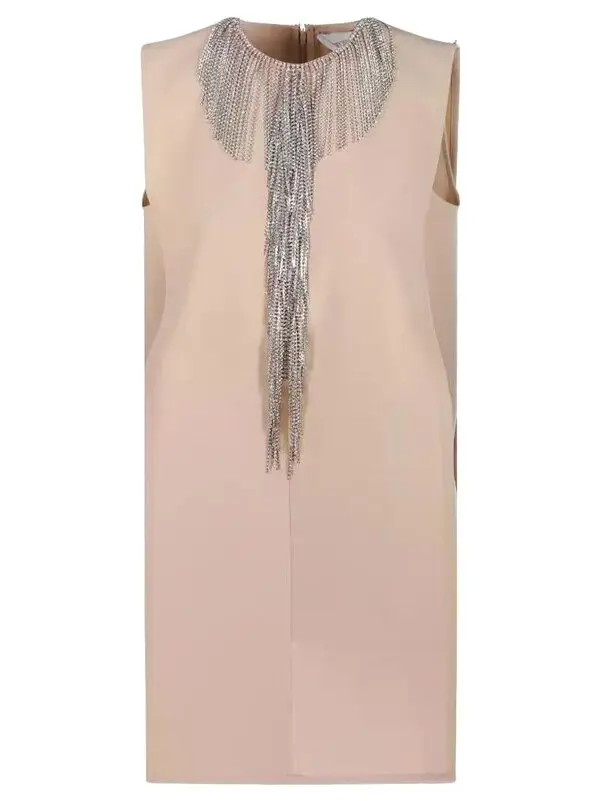 Sportmax Sleeveless Mini Dress With Crystal Fringe - Neutrals