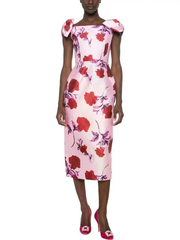 Rebecca Vallance Melora Bow Detail Floral Print Midi Dress - Pink