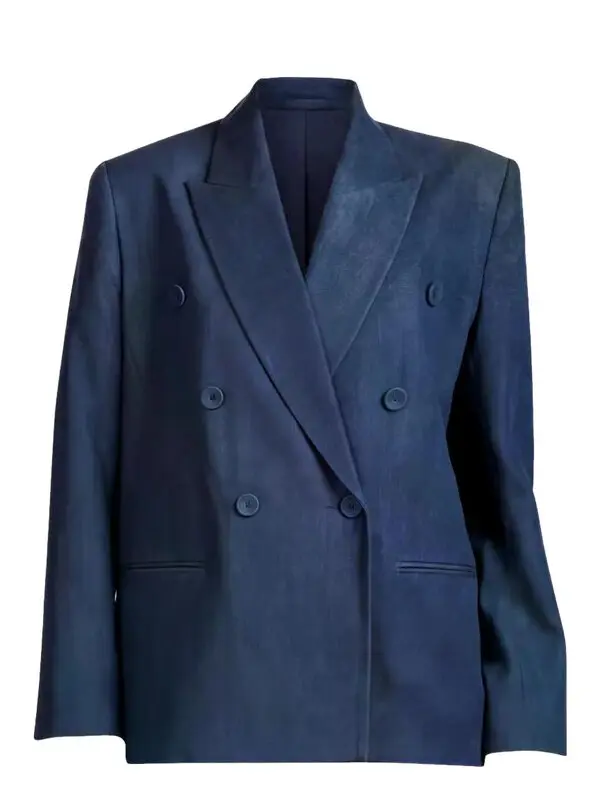 THE SEI Double-breasted Peak Lapel Denim Jacket - Blue