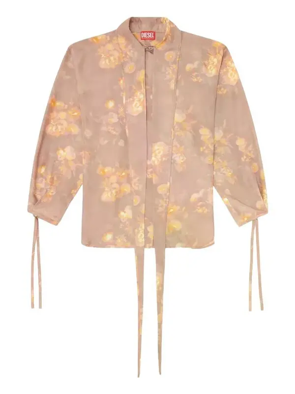DIESEL® Floral-print Habotai Silk Shirt With Pussy Bow - Neutrals