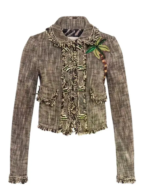 MAISON COMMON Palm-embroidered Tweed Jacket - Brown