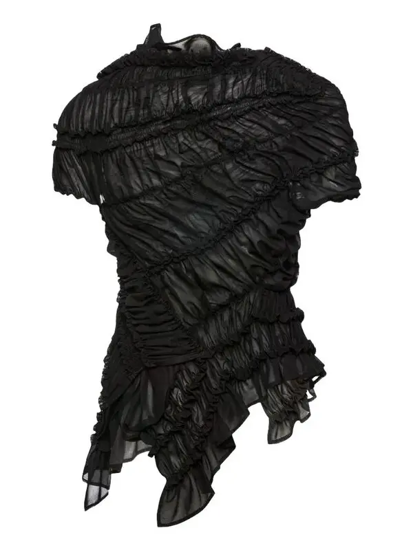 Magda Butrym Ruffled Ruched Asymmetrical High Neck Blouse - Black