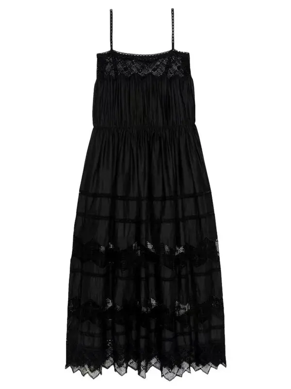 The Great. Rosette Crochet-trim Midi Dress - Black