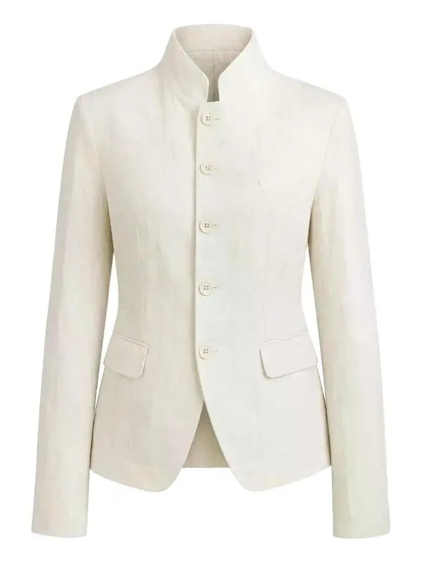 FORME D'EXPRESSION Cream White Slub Texture Cropped Single-breasted Jacket - Neutrals