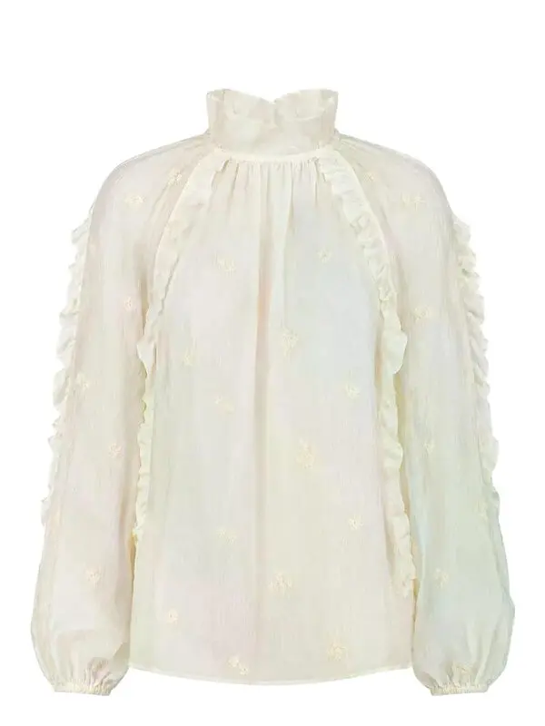 SECULAR.LAB Priscilla Ruffled Cotton Blouse With Embroidered Star Motif - Yellow