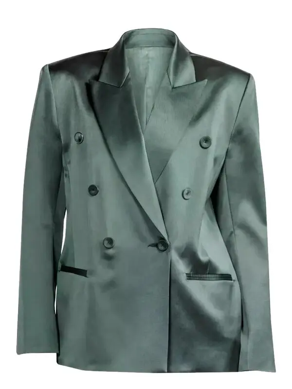 THE SEI Double-breasted Satin Blazer - Green