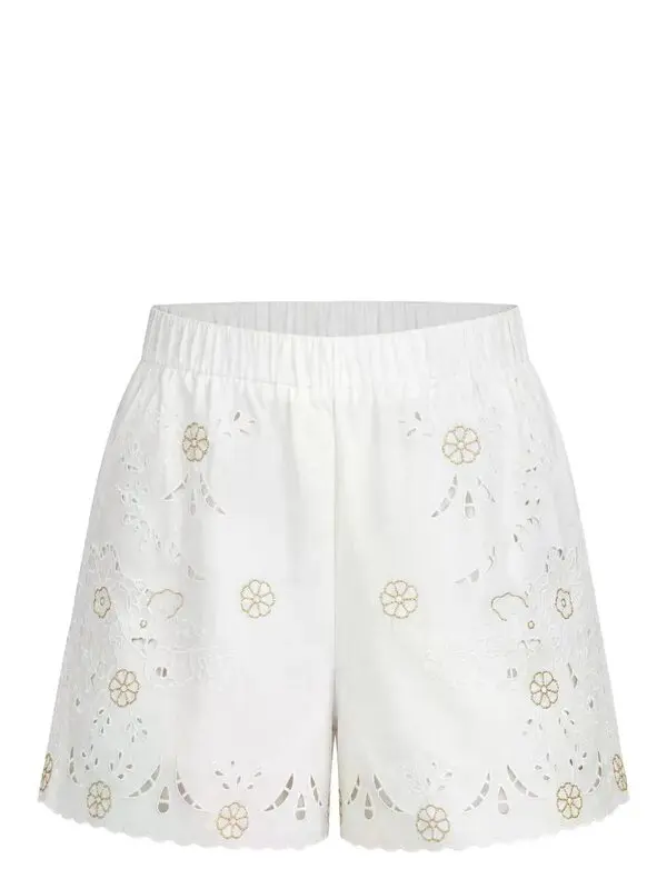 FORTE_FORTE Lace-trimmed Embroidered Shorts - White