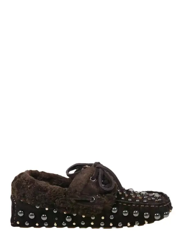 STRATEGIA SHOES Strategia Studded Shearling-trim Loafers - Brown