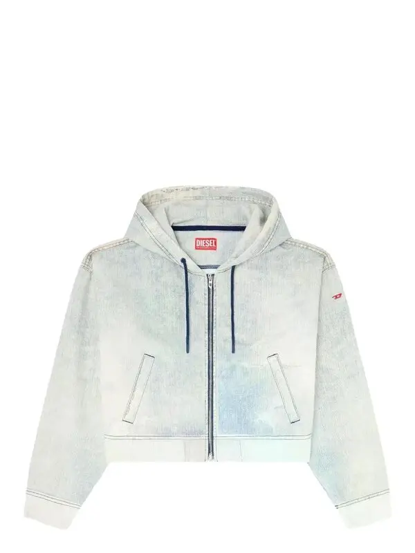 DIESEL® Cropped Zip-up Hoodie With Graphic Print - Blue