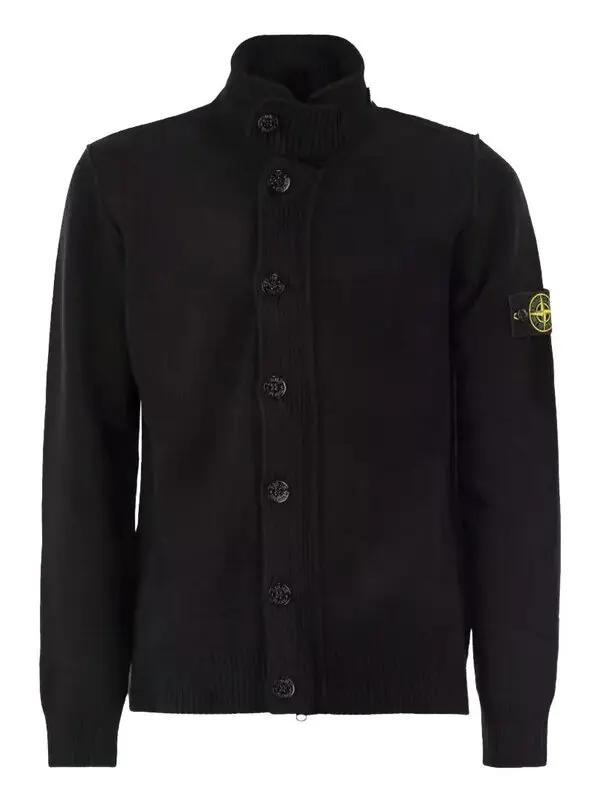 Stone Island Compass High-neck Cardigan - Black