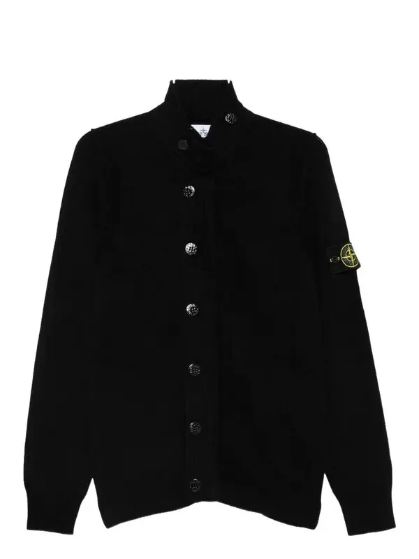 Stone Island Compass High-neck Cardigan - Black