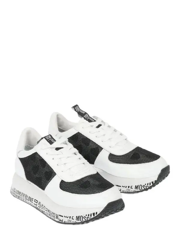 Moschino Leather & Mesh Panel Lace-up Sneakers - White