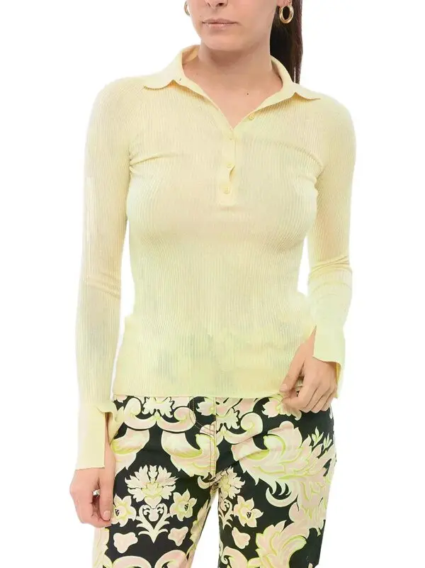 SA SU PHI Ribbed Knit Polo Sweater - Yellow