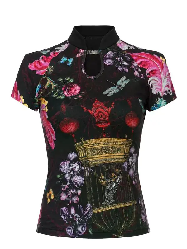 Versace High Neck Graphic Print T-shirt - Black