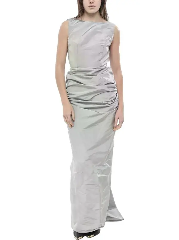 SUPER BLOND Ruched Silk Maxi Dress - Grey