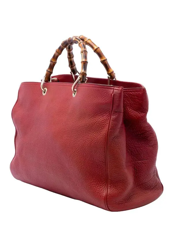 Gucci Large Calfskin Bamboo Shopper Satchel - Red
