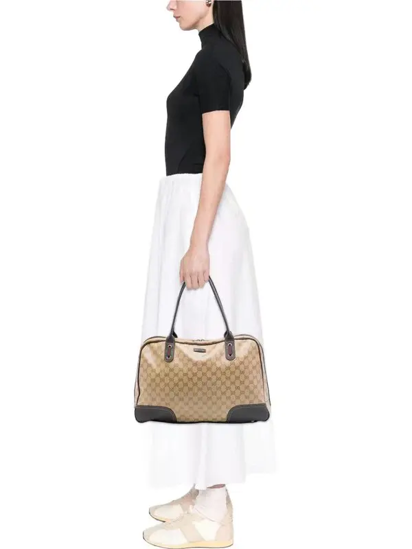 Gucci Gg Monogram Canvas And Leather Trimmed Shoulder Bag - Neutrals