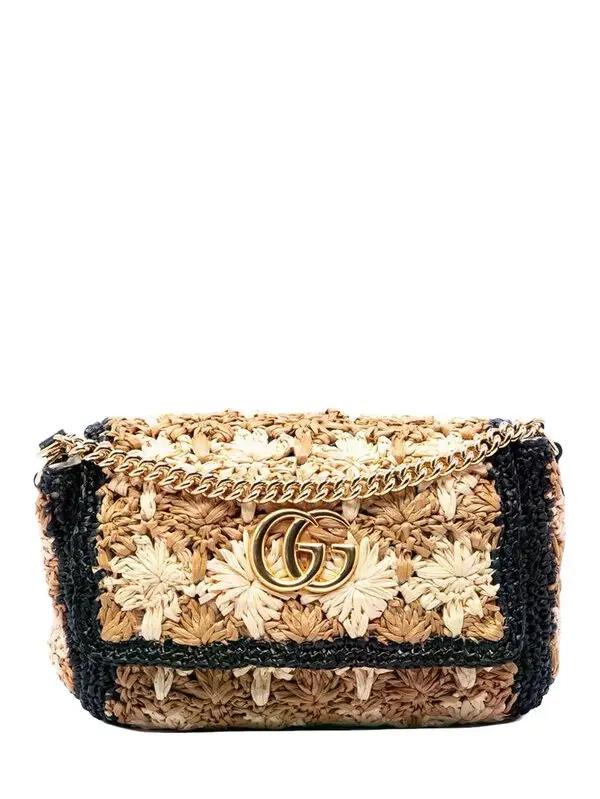 Gucci Small Gg Marmont Raffia Crossbody Bag - Neutrals