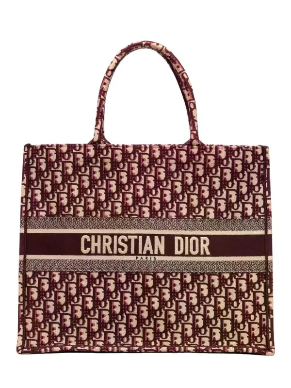 Dior Large Oblique Embroidered Canvas Book Tote Bag - Red