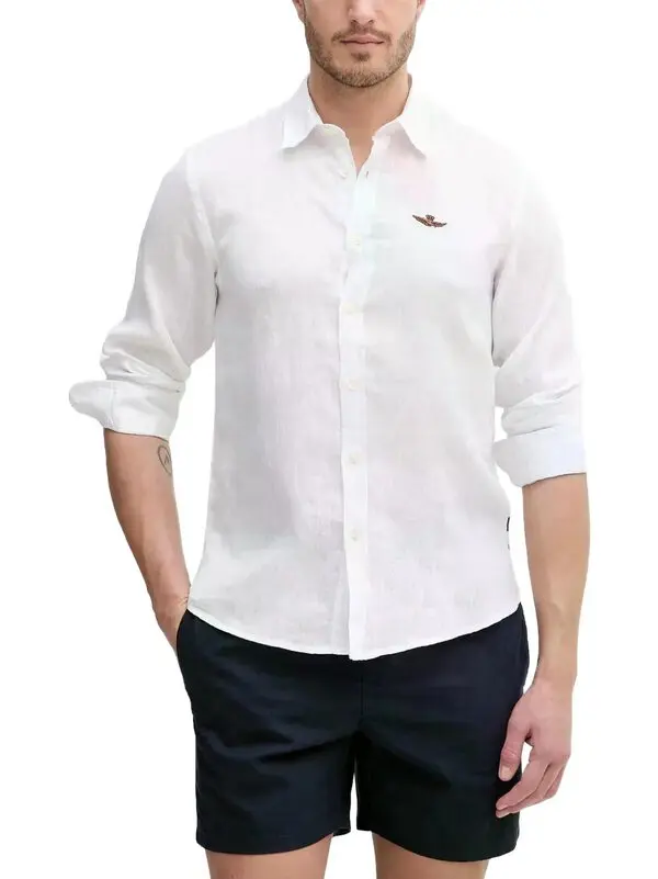 AERONAUTICA MILITARE Logo-embroidered Linen Shirt - White